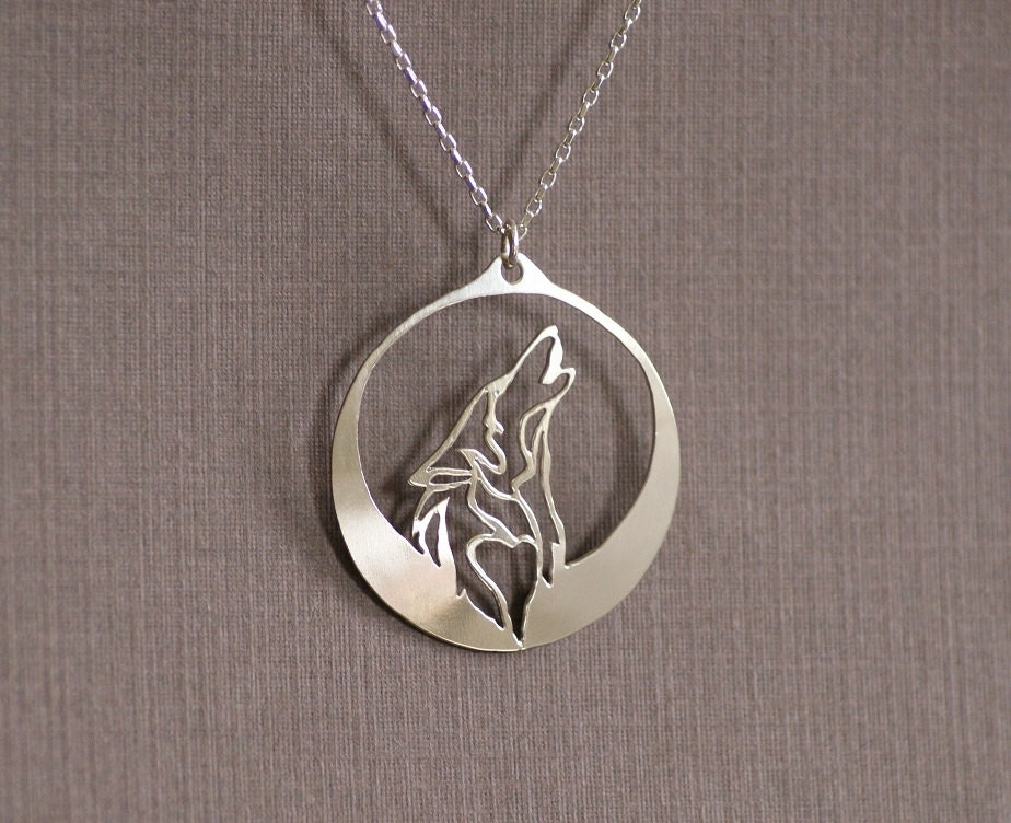 Howling Wolf Sterling Silver Hand Cut Pendant by IntricateCuts