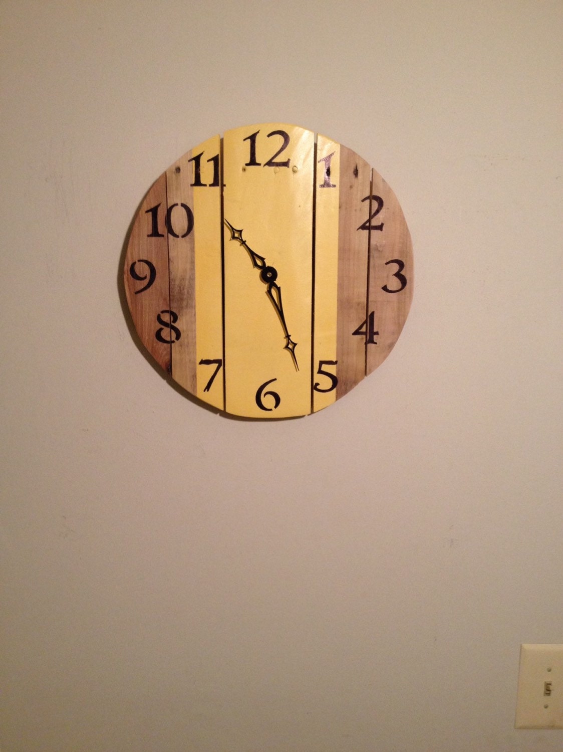 15.5 Rustic Yellow Pallet Wood Wall Clock reclaimed
