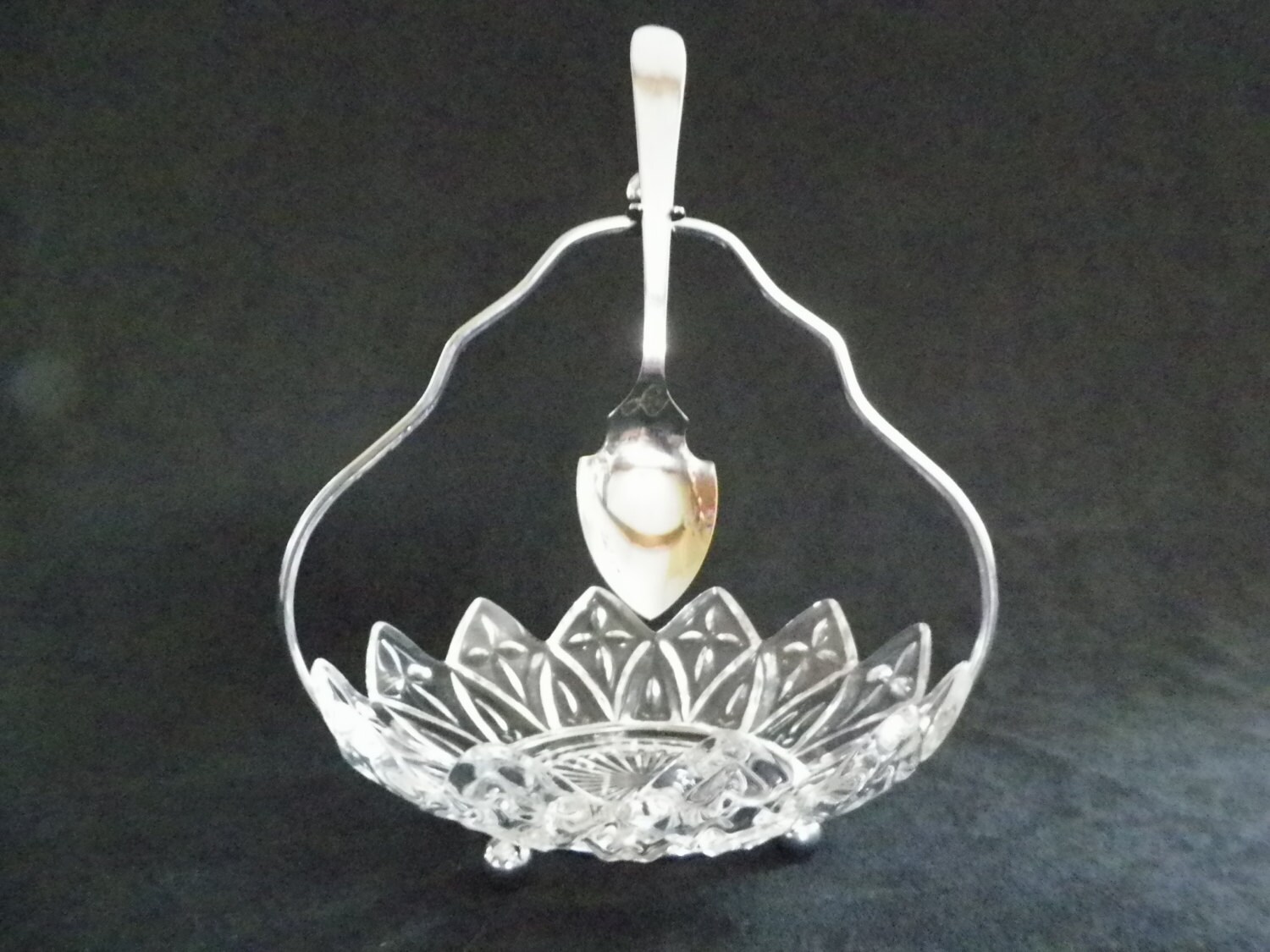 Glass And Silver Plated Hanging Spoon Serving Set, Silver Plated Stand ...