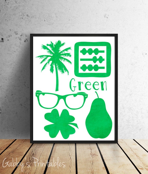 Printable GREEN Color Poster Kids art by GabbysPrintables on Etsy