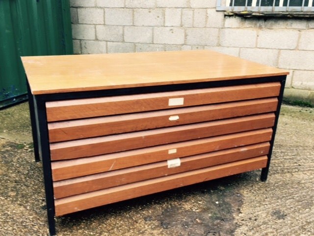 C1970s 6 Draw Wood And Metal Plan Chest – Haute Juice