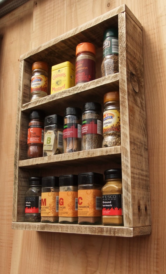 Rustic Spice Rack / Kitchen Shelf Made From Reclaimed Wood