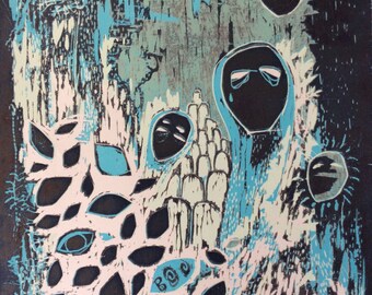 Reductive linocut | Etsy