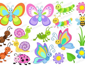 Happy Bugs Clipart and Digital Paper Set