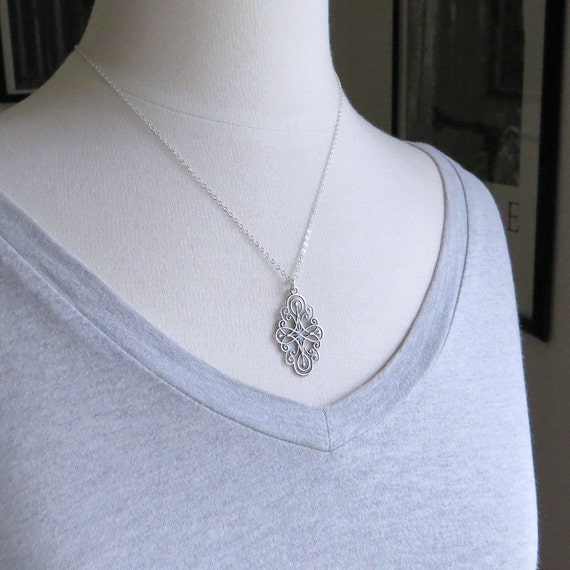 Sterling Silver Necklace Filigree Necklace Compass Rose