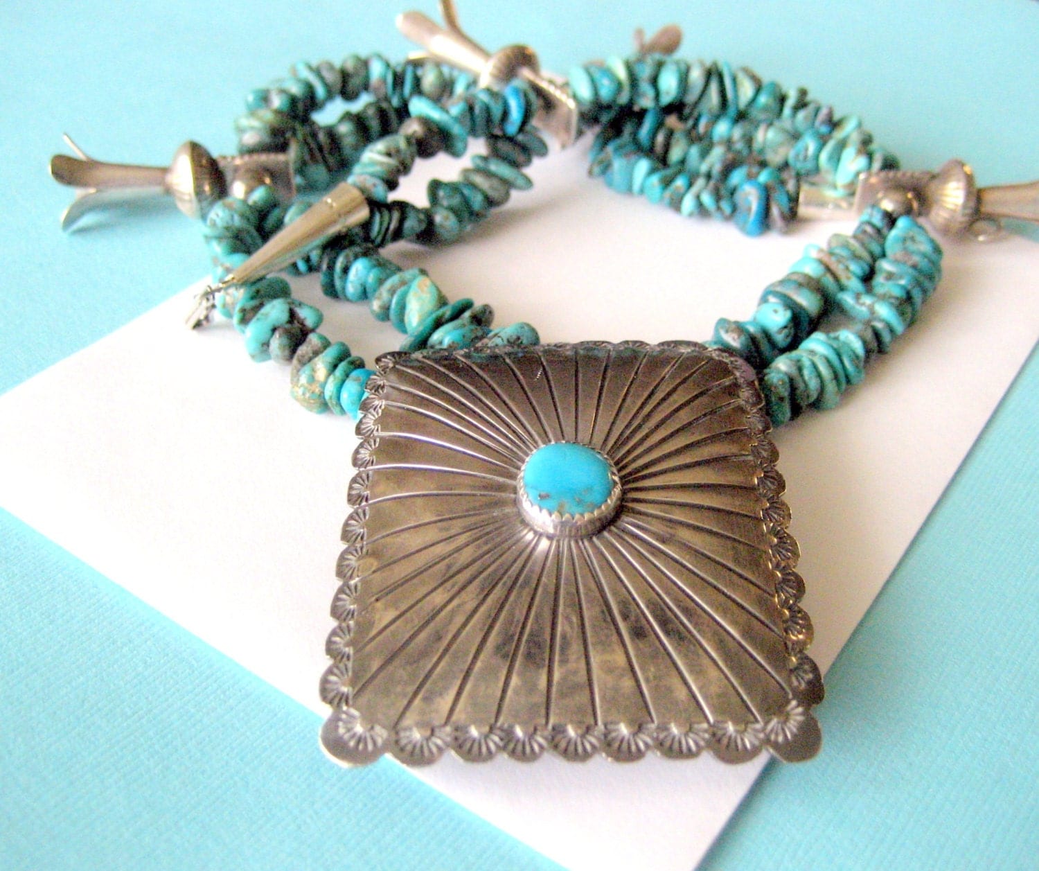 RESERVED…Navajo Sterling and Buckle Pendant with Sandcast Squash ...