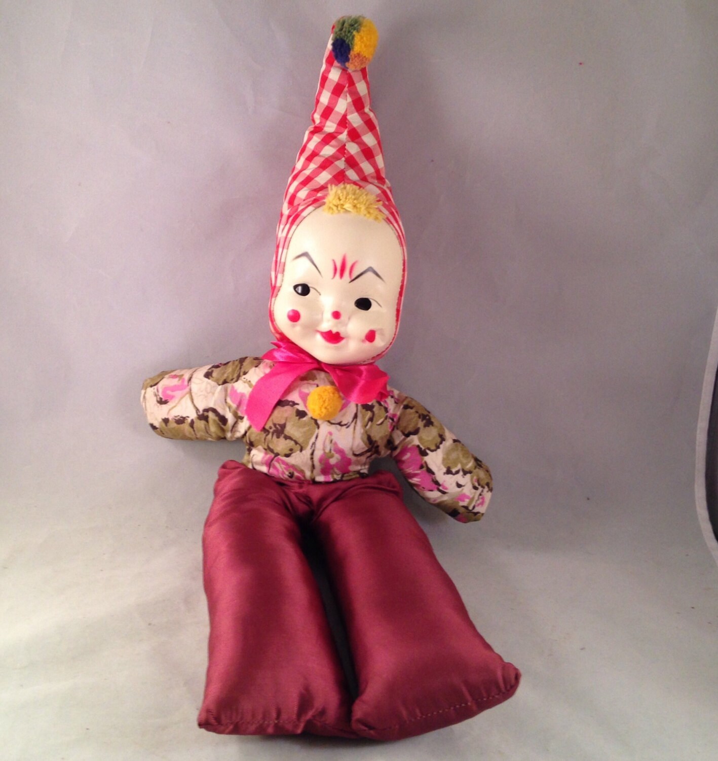 Vintage Stuffed Clown with Plastic Face Probably by thecherrychic