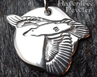 White Raven with Medicine Feathers Pewter by RaventreePewter