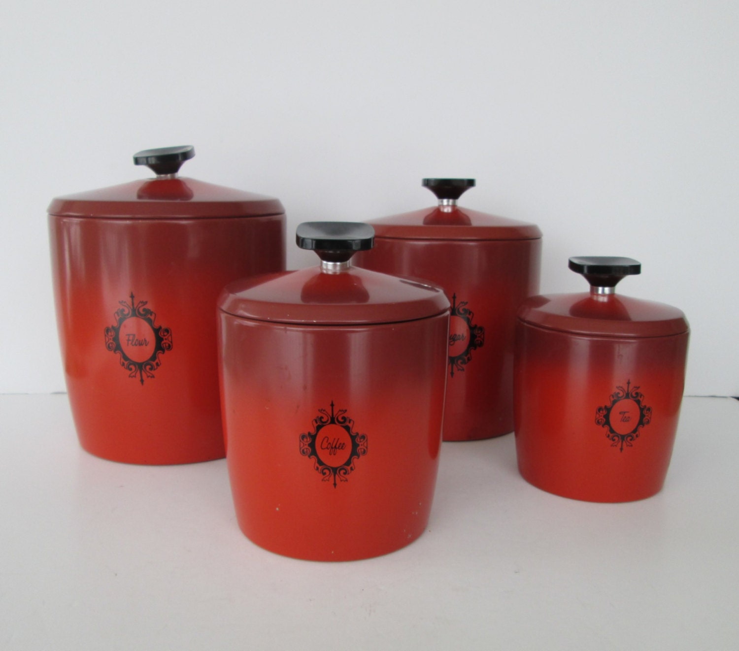 Retro Red Orange Aluminum Canister Set by goodvintage on Etsy