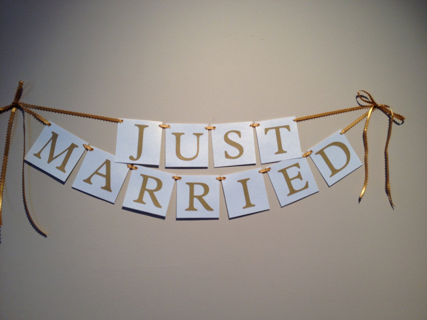 Just Married Banner White and Gold Ready to Ship