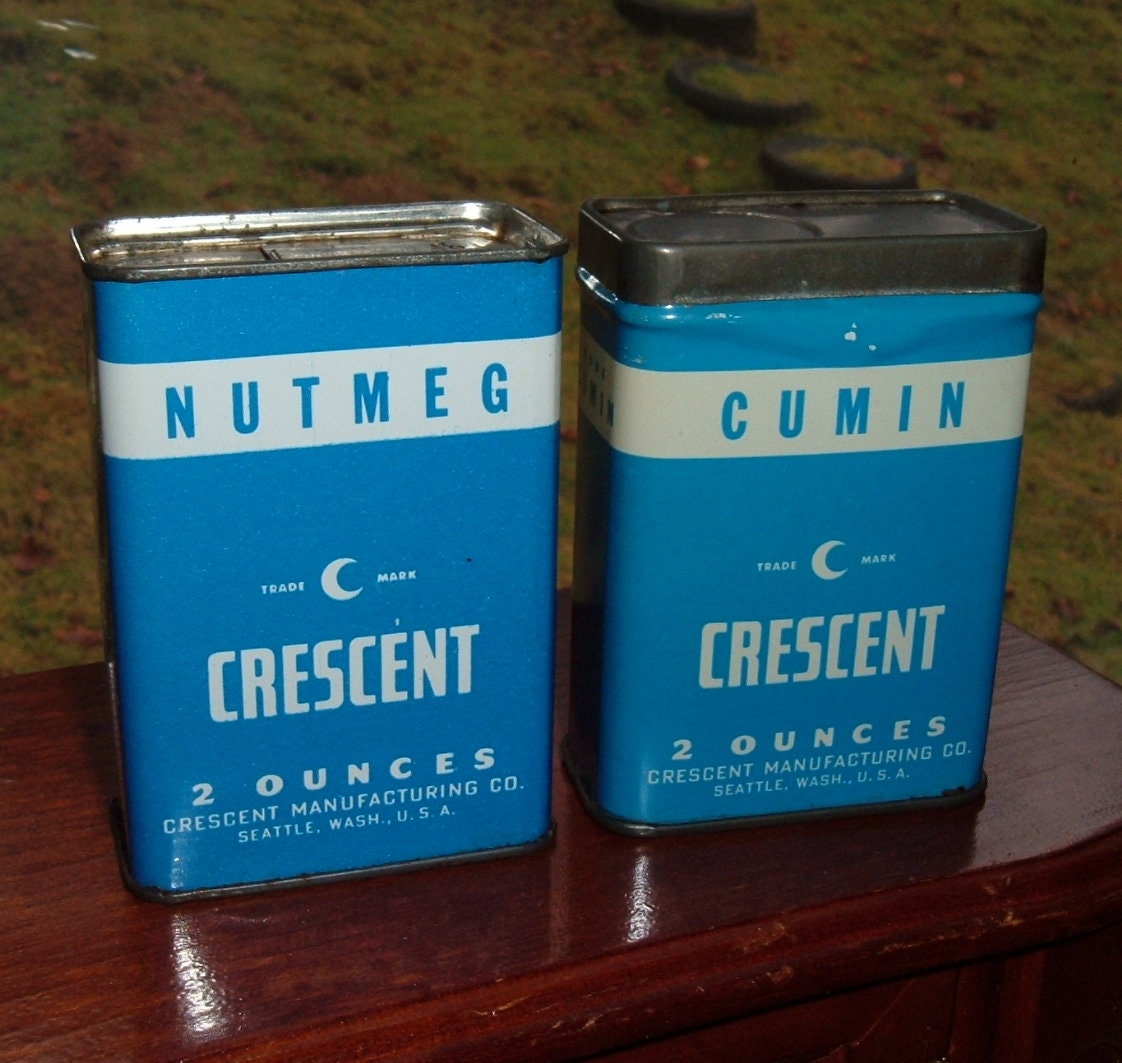 PAIR Spice Cans Crescent, Blue Vintage Cans 3-1/4 x 2-1/4 x 1-1/4 ...