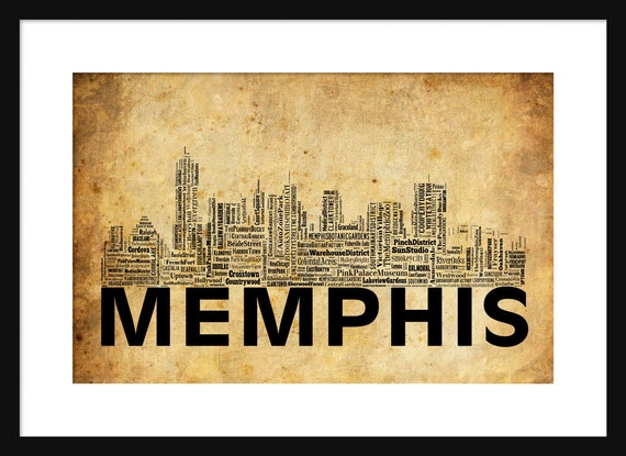 Memphis Skyline Word Art Typography Typographical Print Poster
