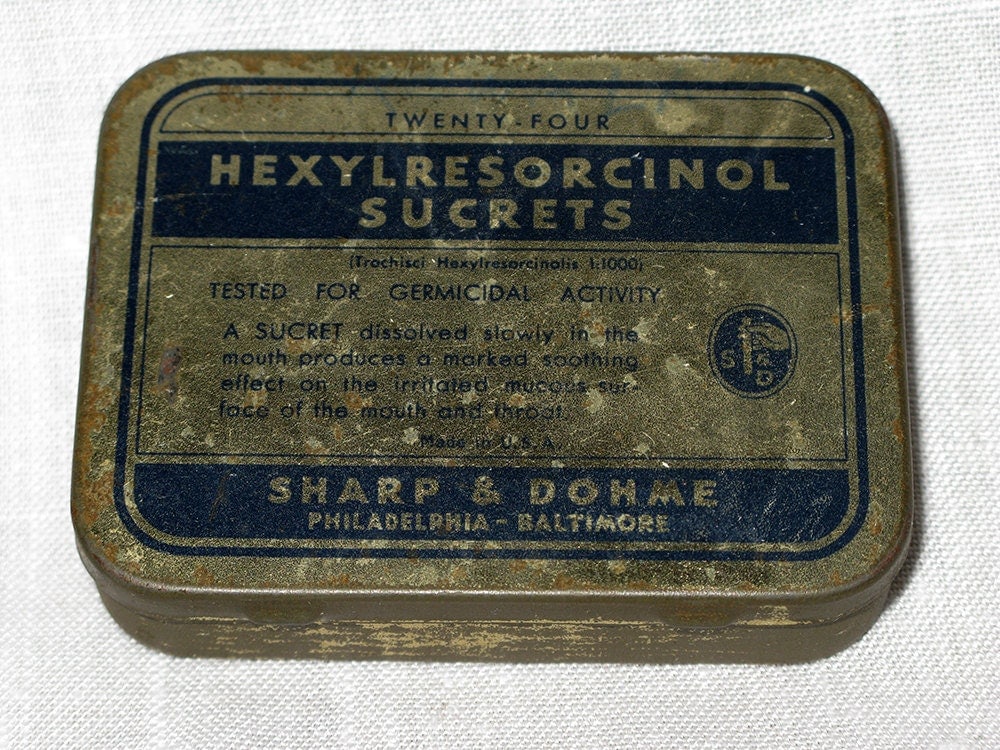 Sharp and Dohme Sucrets HEXYLRESORCINOL Throat Lozenges Medicine Tin ...