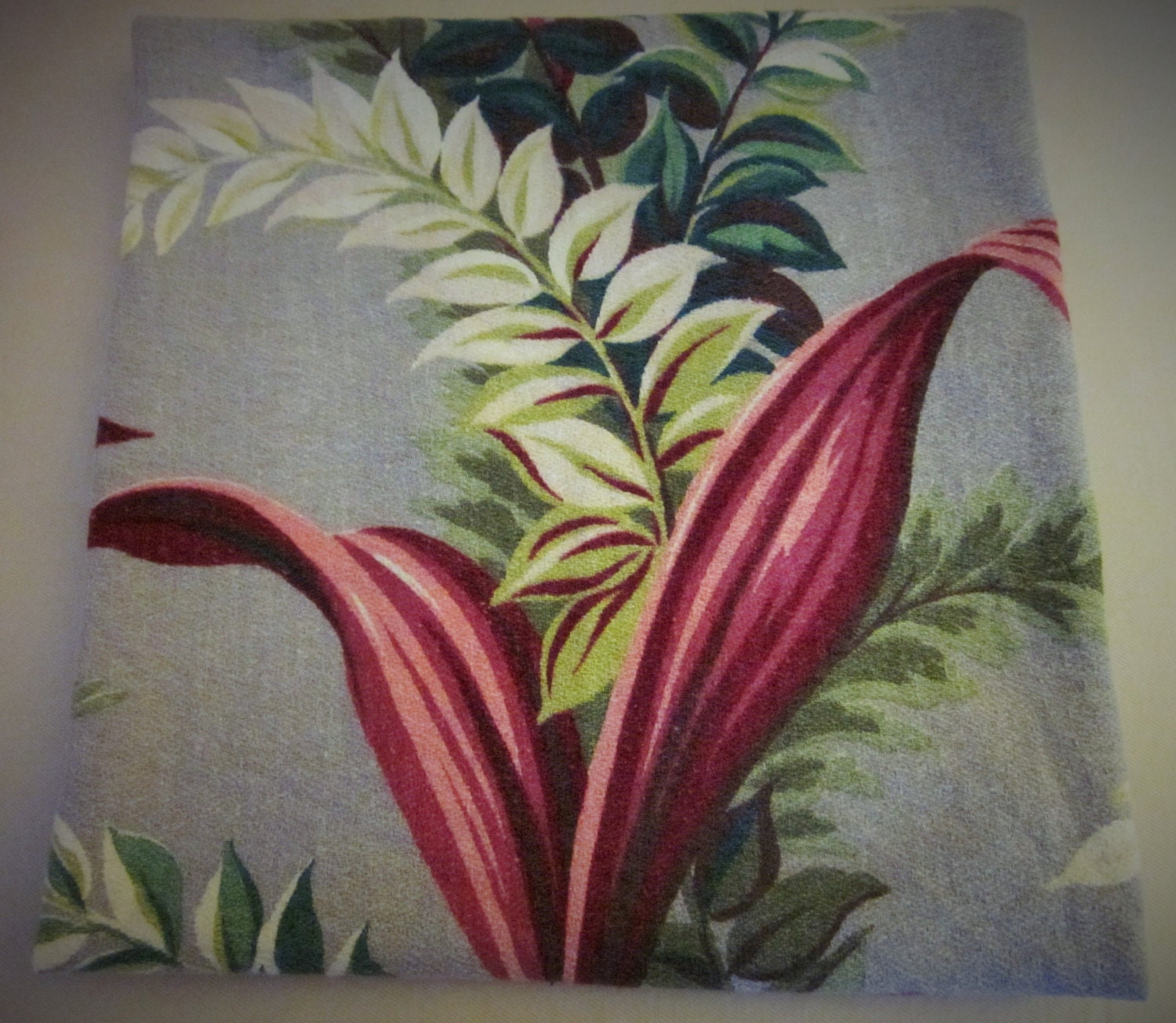 Vintage Barkcloth Fabric Tropical Leaves Pattern Shabby Chic