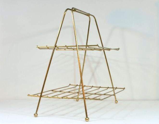 Vintage Mid Century Gold Metal Eames Era Shelving Magazine Rack Plant ...