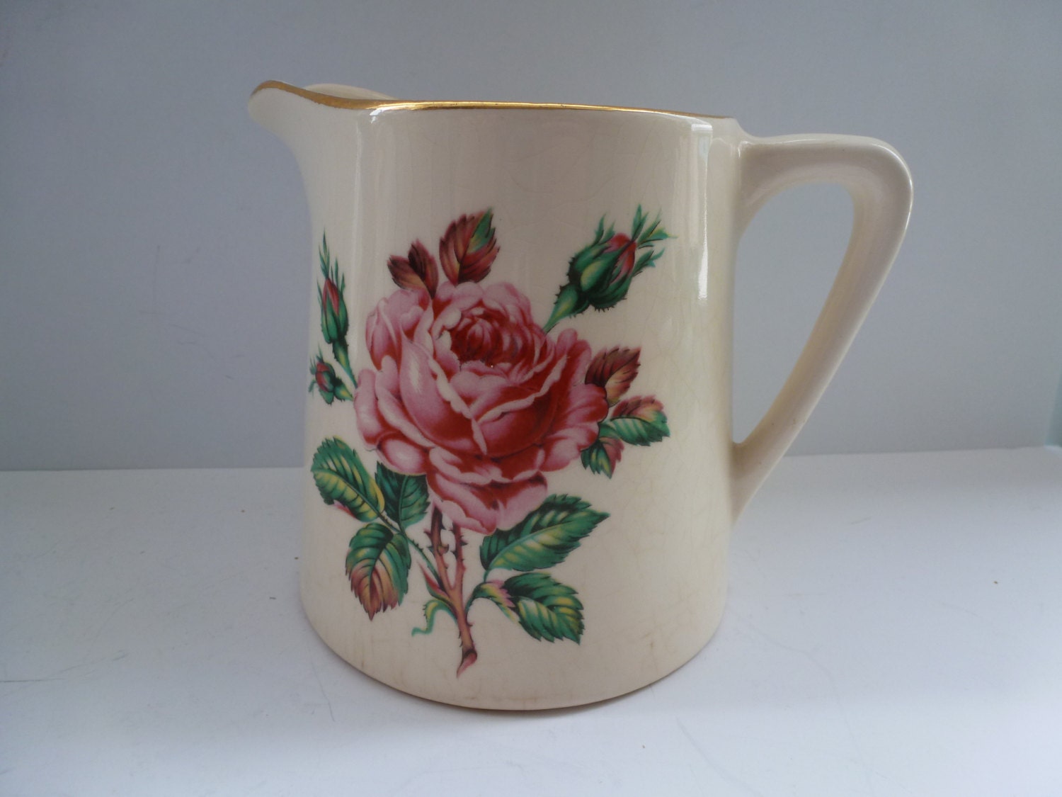 Ironstone Milk Pitcher Vintage Ironstone Pitcher Made in the USA Rose ...
