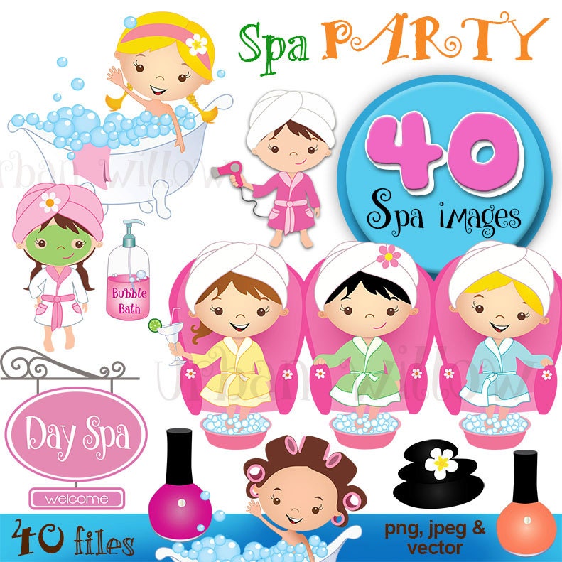 Spa Party/ Day Spa 40 piece clip art set in premium quality