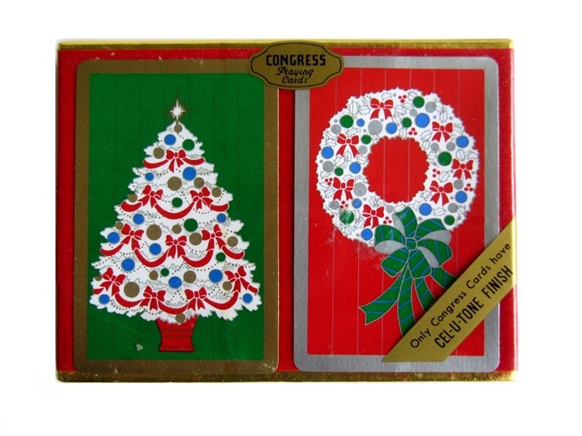Congress Christmas Playing Cards Cel U Tone 2 Deck Bridge Set