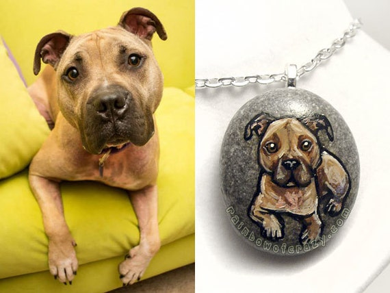 Custom Pet Portrait Necklace, Animal Painting, Hand Painted Rock ...