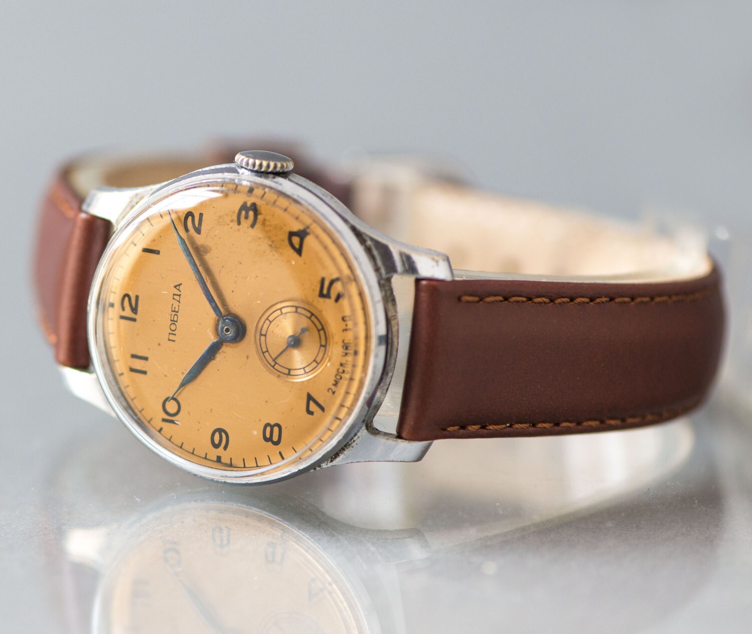 Copper shade gent’s watch Pobeda, mid century men’s wrist watch, dress ...