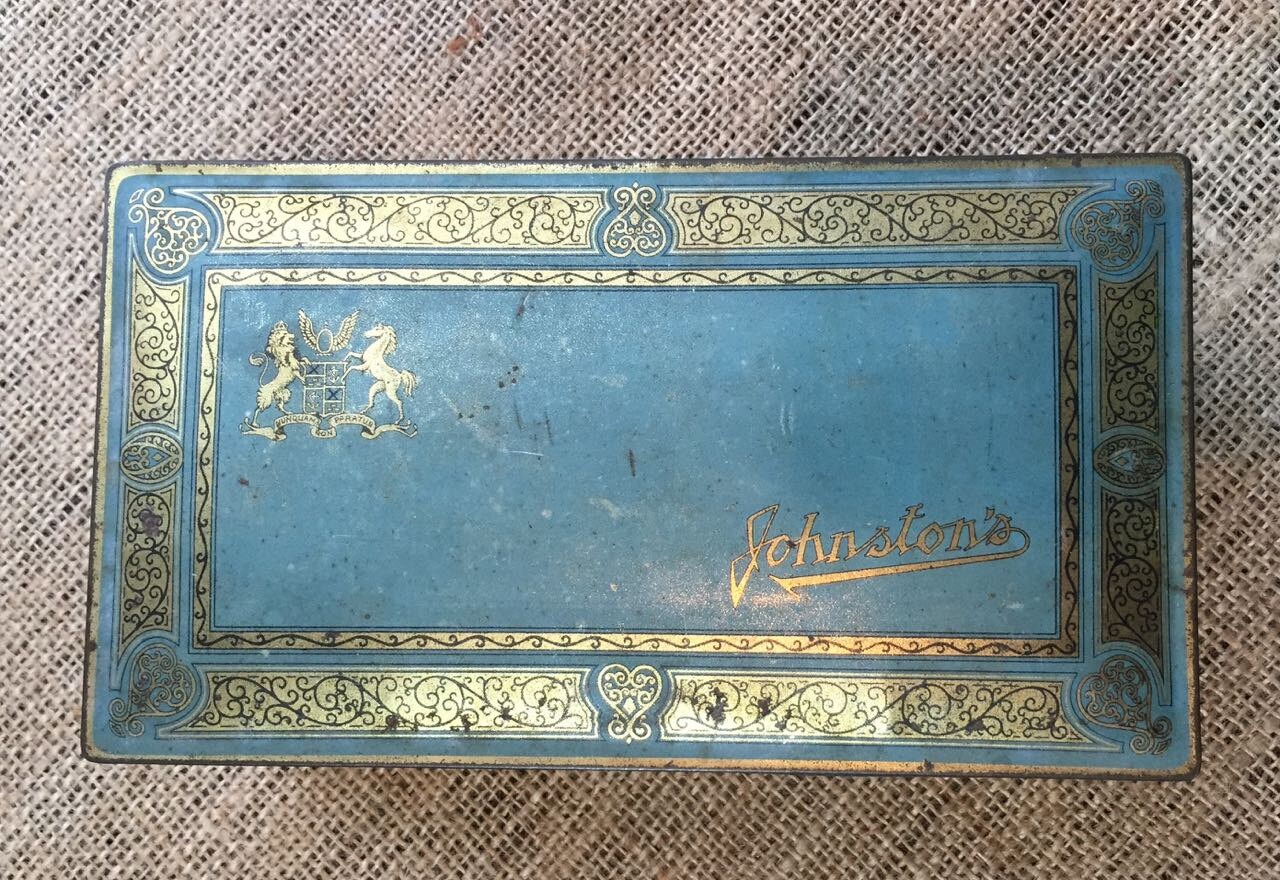 Vintage Johnston's Chocolates Tin Robin's Egg Blue