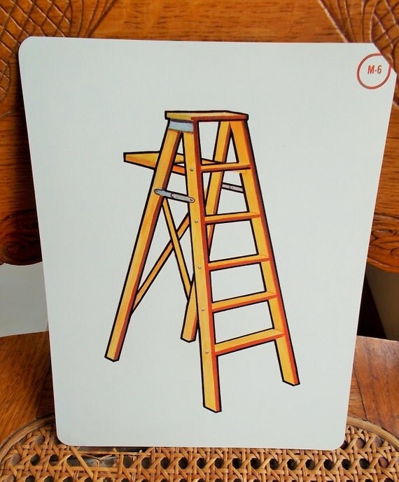 Large Picture Flash Card Wood Ladder Tool Vintage 1965 Peabody