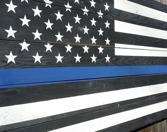 Thin Blue Line American flag wooden wall art