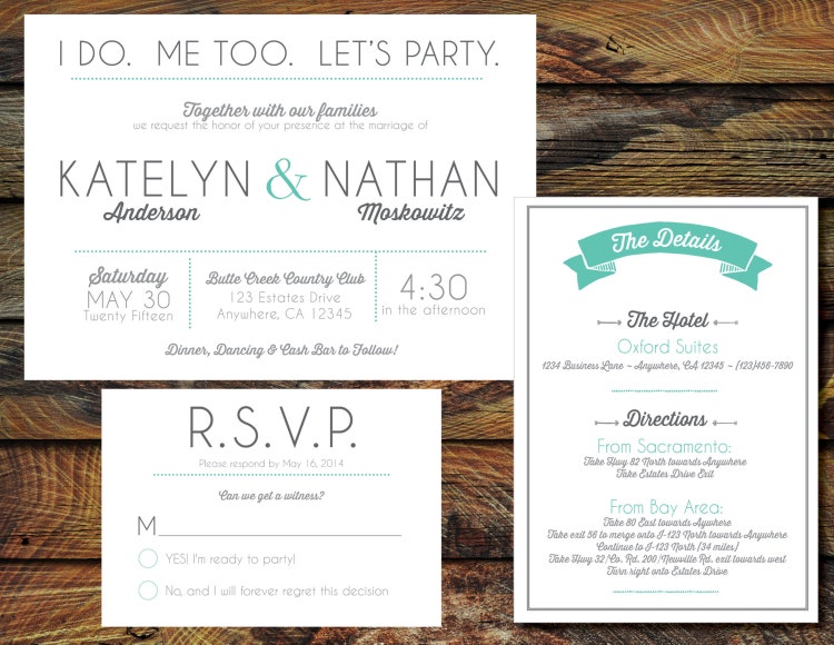I do Me Too Let's Party Wedding Invitation by RAWkonversations
