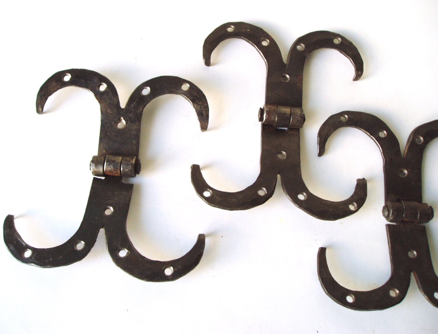 Door Hinges Hand Forged Antigue Set of 3 Blacksmith Wrought Furniture ...