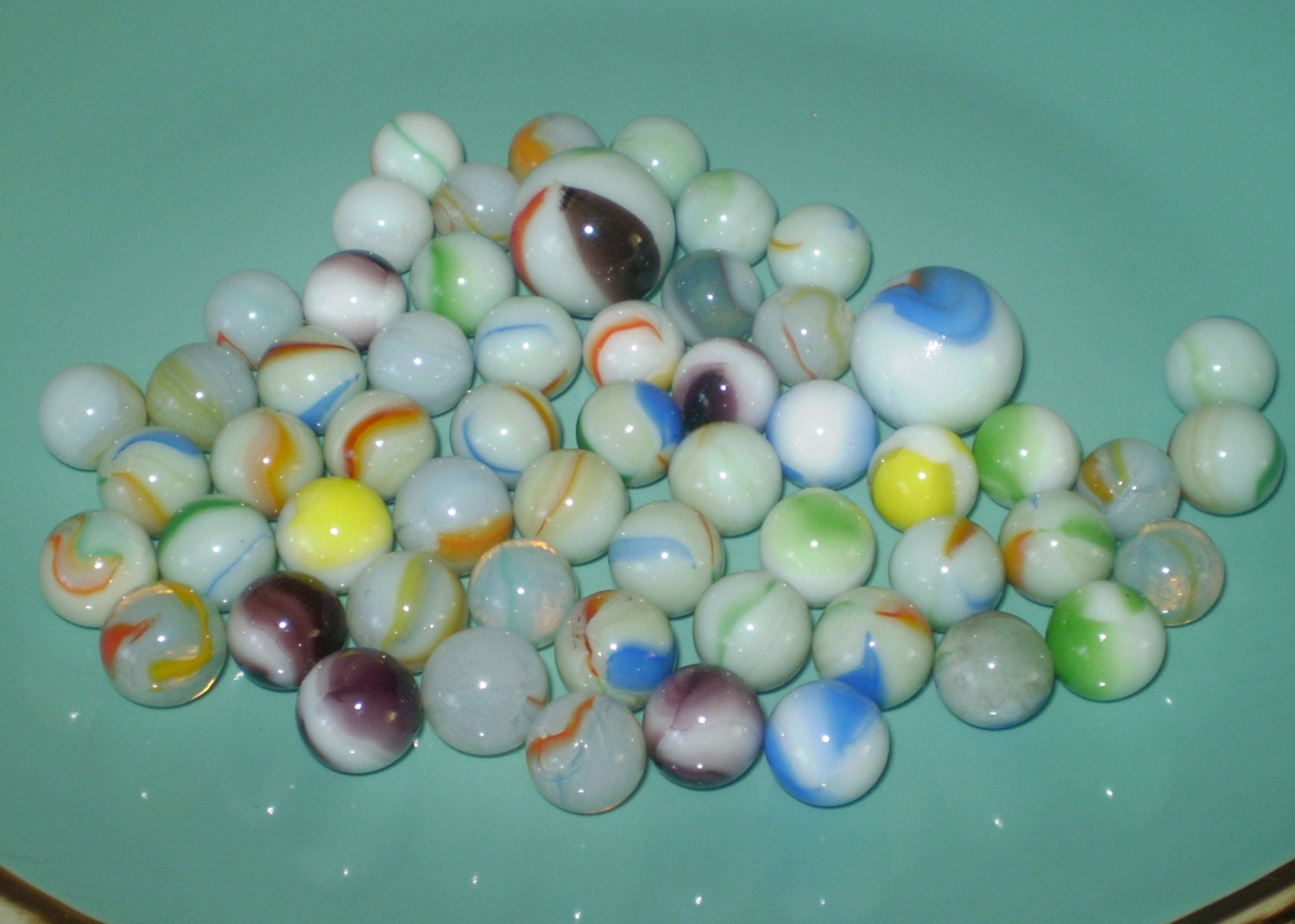 Vintage lot of marbles 55 white and swirl color marbles