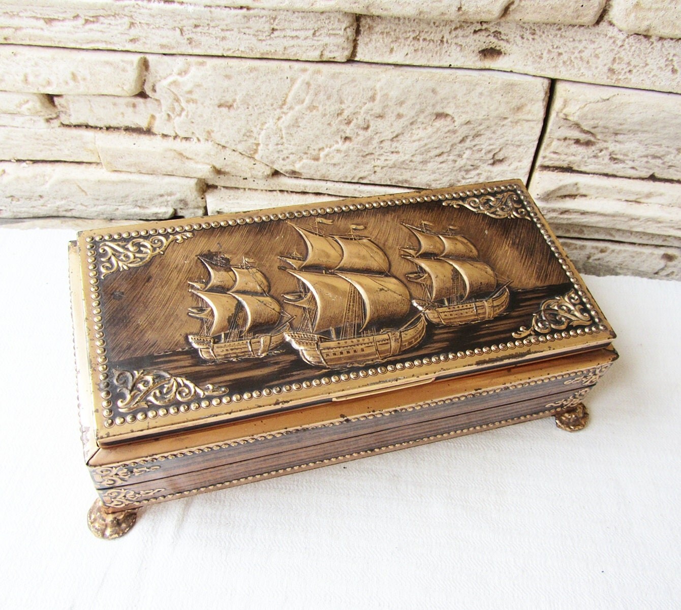 Vintage Copper Box Ship Storage Box Rustic Home Decor Collectibles Tin ...