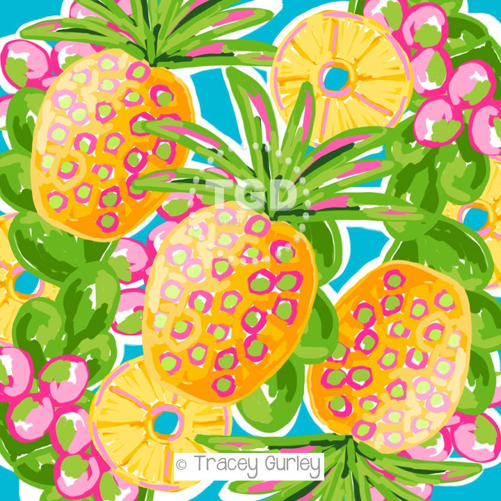 Preppy Pineapple pink green and turquoise digital paper