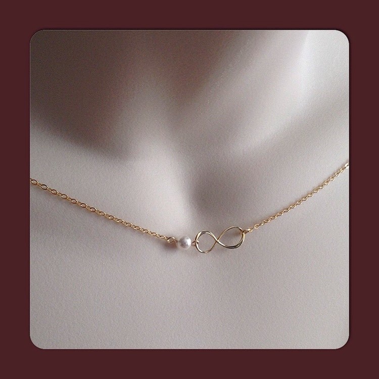 Gold Infinity Necklace with Pearl Infinite by ModernExpression