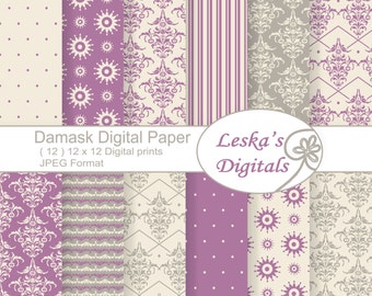 Pink damask digital scrapbook paper ROSE QUARTZ by DigitalWork