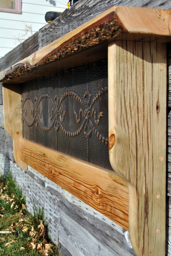 RUSTIC Log Shelf with Antique Ceiling Tin by BigSkyVintageDecor