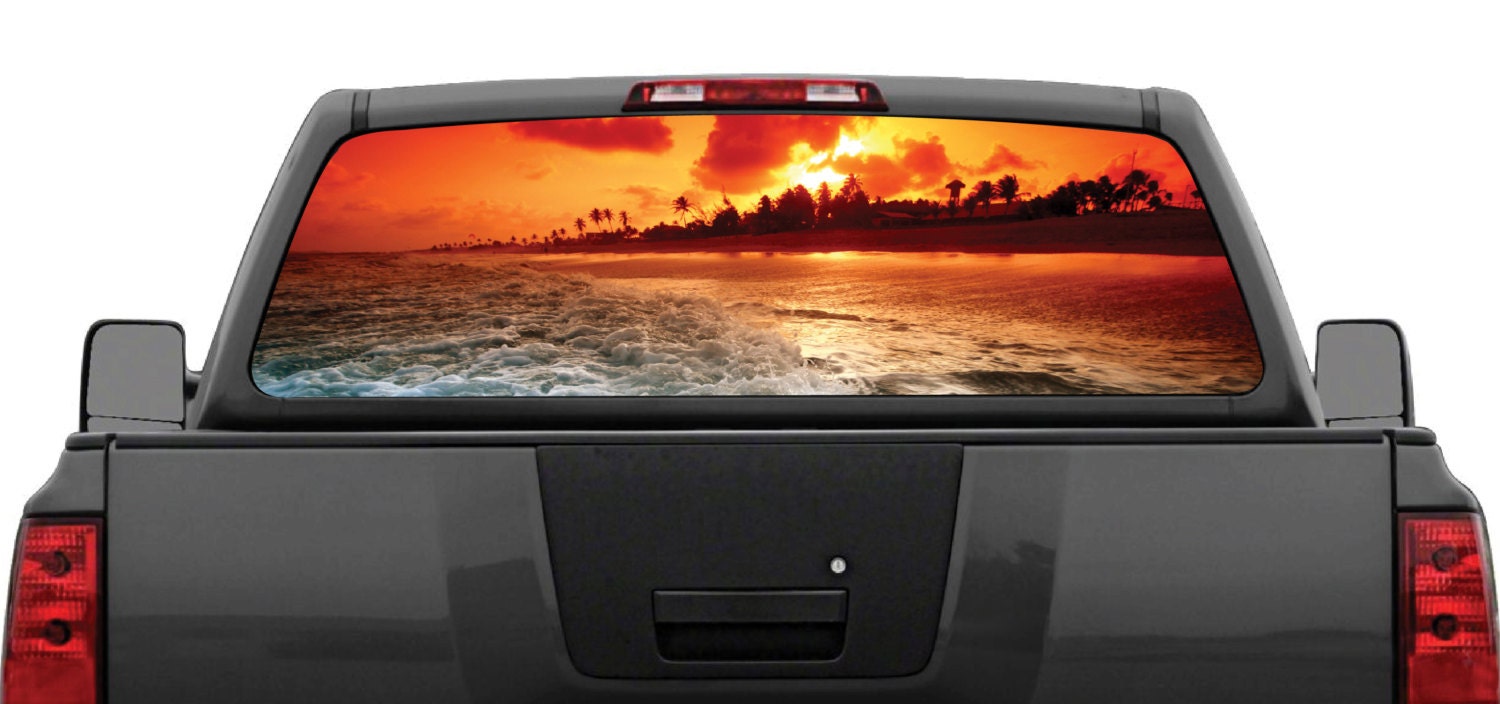 Beach Sunset 5 Ocean Rear Window Graphic Decal Perforated
