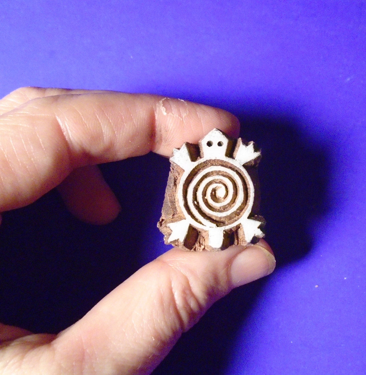 Native American Turtle Spiral Hand Carved Wood by PrintBlockStamps