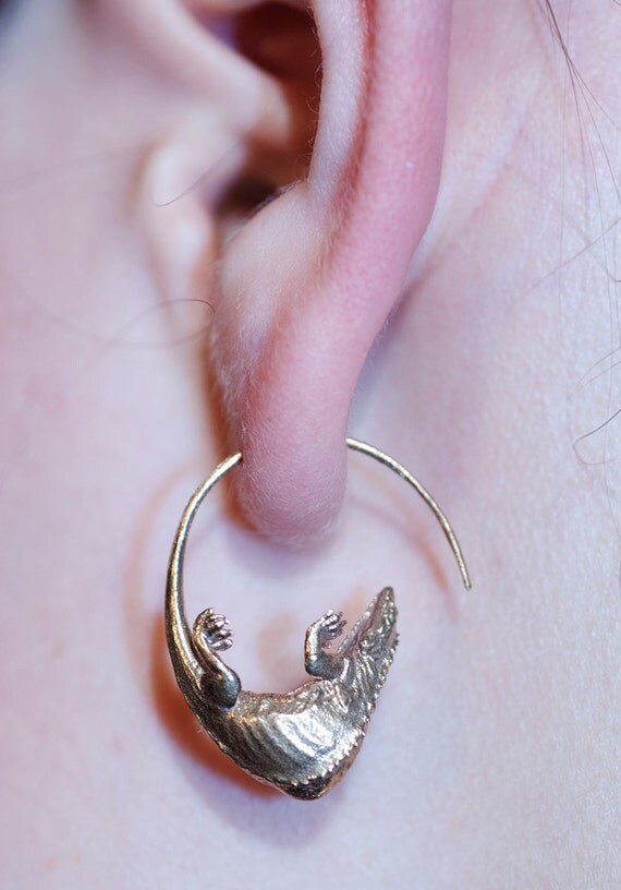 Pair Lizard Earring Animal Jewelry Bronze Silver by 3DPrintedSkull