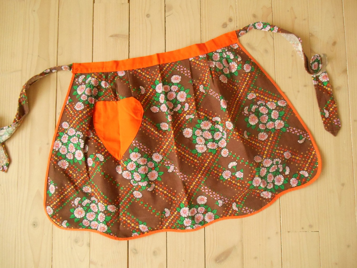 Vintage Swedish apron Brown Orange floral Scandinavian apron Cotton ...