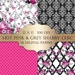 Pink Shabby Chic Digital Papers hot pink & grey quatrefoil