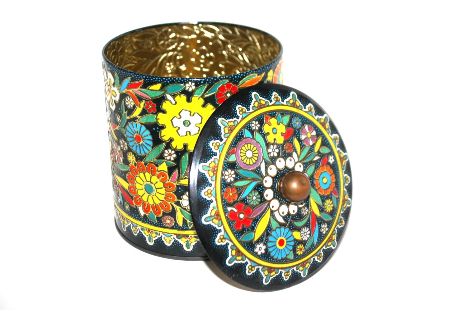 Daher Tin / Cylinder Tin Container / Multicolor Floral Tin / Made In ...