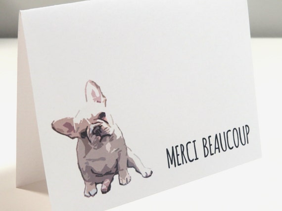 Adorable French Bull Dog Merci Beaucoup Thank You Card Set Customizable