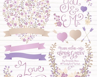 Emma Floral Bunches Clipart & Vectors pink flowers pastel