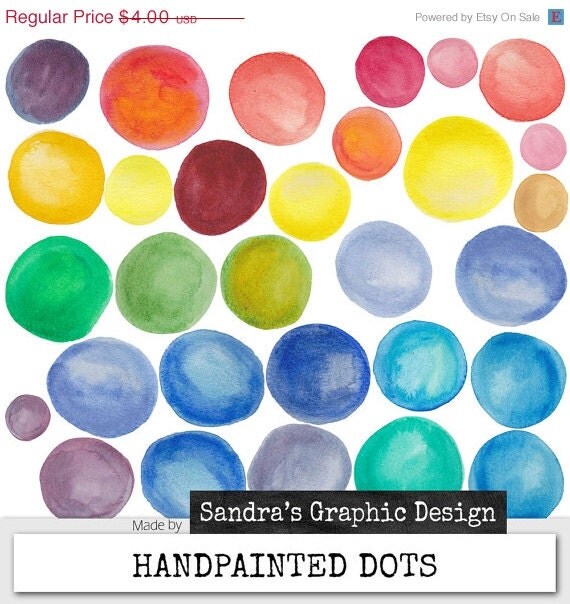 SALE 50% OFF Clip art: “DOTS” handpainted in various colors, 30 clipart ...