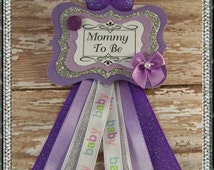 Purple Mommy To Be Corsage Any Name or Guest Baby Shower Badge Purple ...