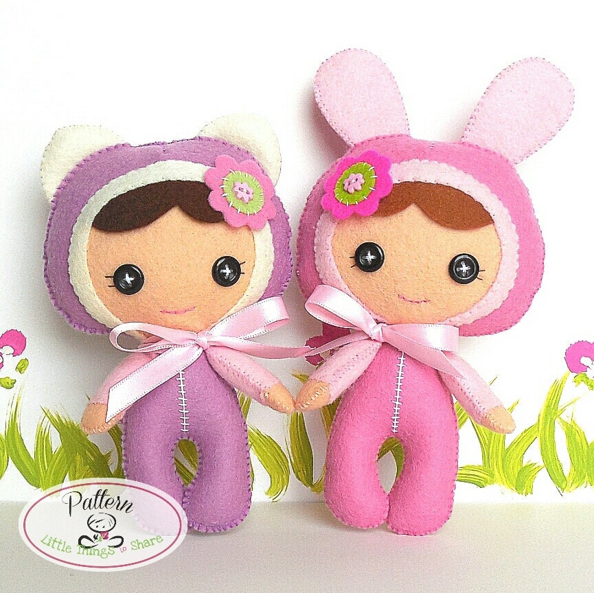 PJ Baby PDF Pattern-Bunny doll sewing pattern-Baby doll-Felt
