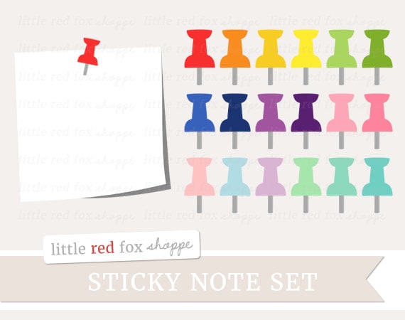 Sticky Note & Push Pin Clipart Pushpin Clip by LittleRedFoxShoppe