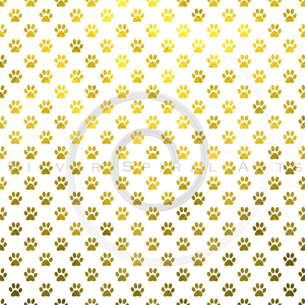 Gold Paw Prints Background Paper Printable Faux Foil Paw Print