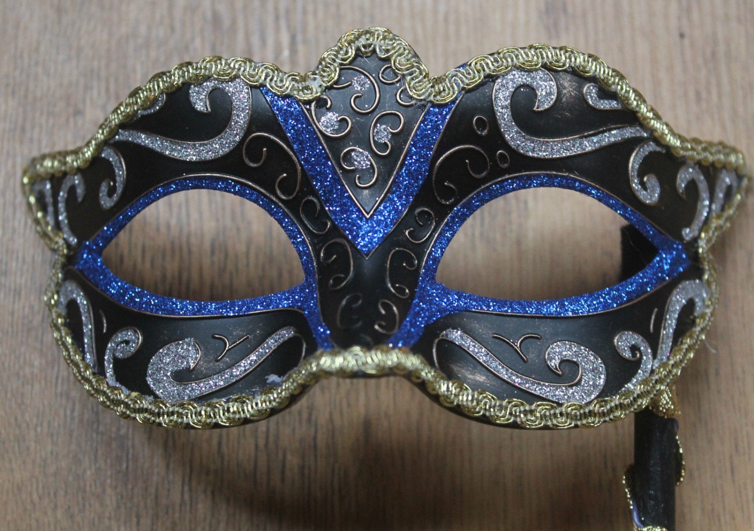Stunning Blue Black Bronze Silver and Gold Masquerade Mask
