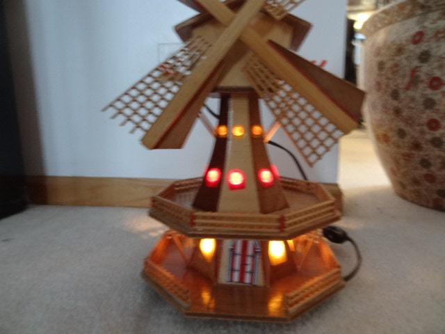 Vintage Holland Hand Made Music Box Wooden WindMill Lamp/ Light / Toy ...